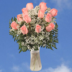 Valentines Day Bouquet Pink Heaven 12 Pink Roses Arrangement Vase a ...